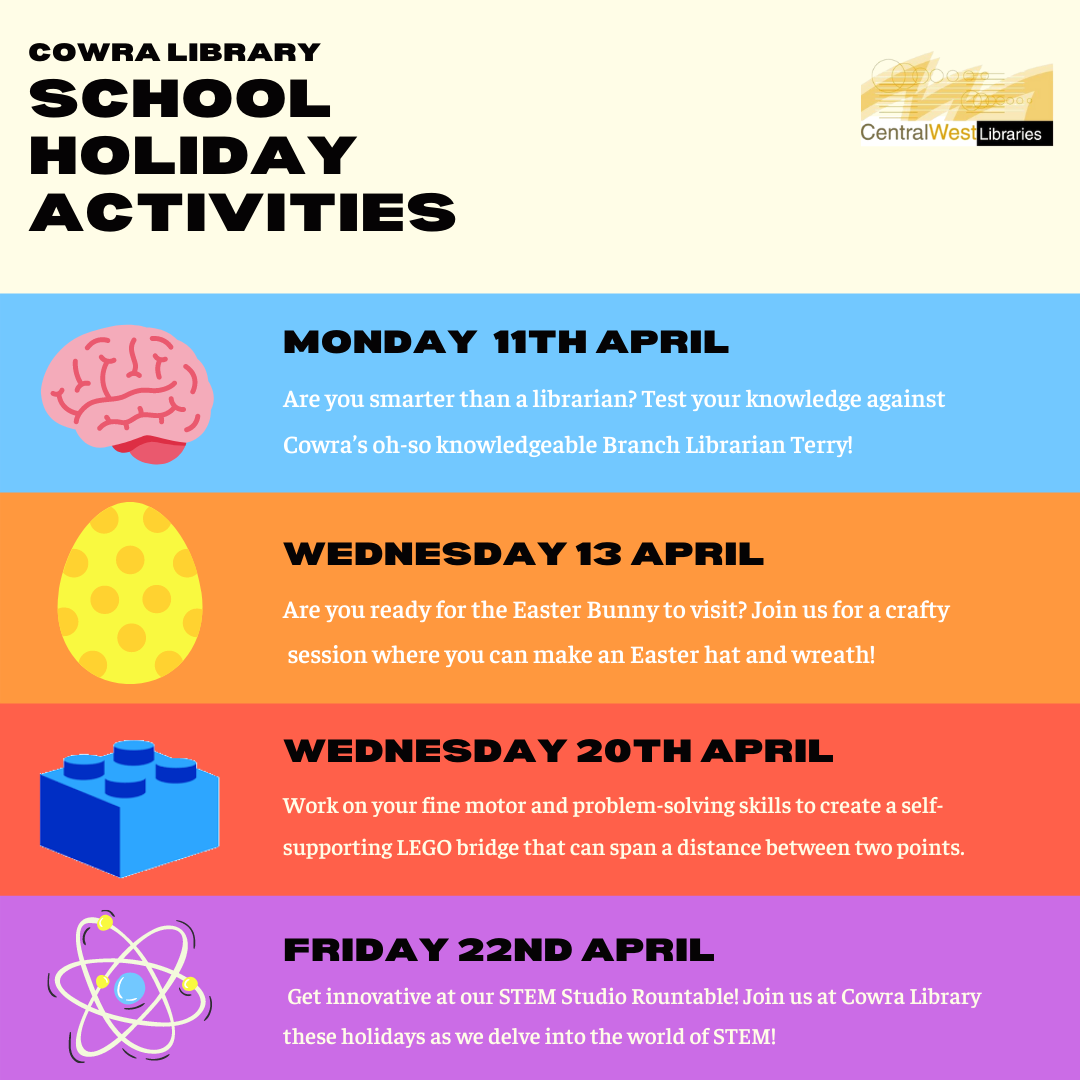 Free Cowra School Holiday Activities – Central West Libraries